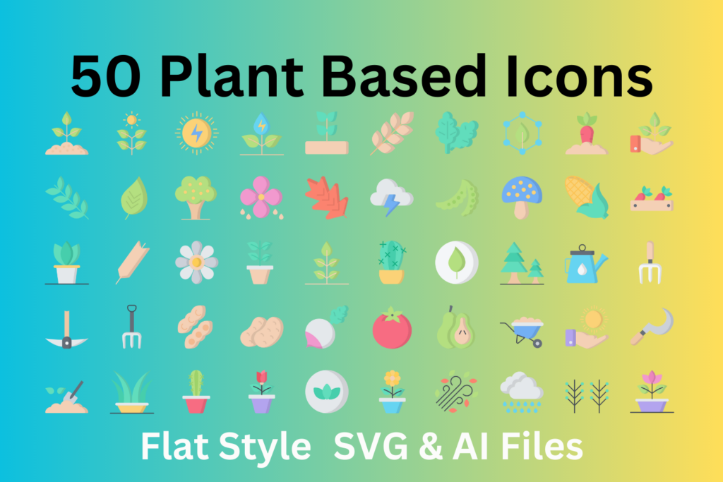 Plant Based Icon Set 50 Flat Icons - SVG And AI Files - MasterBundles