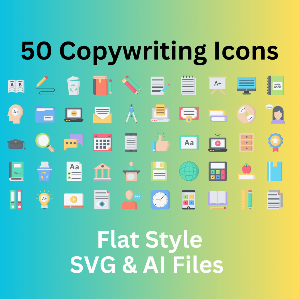 Copywriting Icon Set 50 Flat Icons - SVG And AI Files - MasterBundles