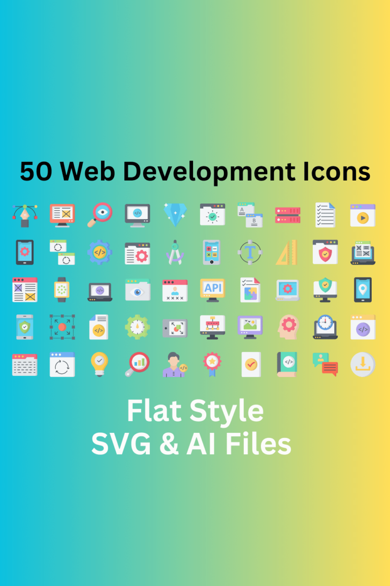 Web Development Icon Set 50 Flat Icons - SVG And AI Files - MasterBundles