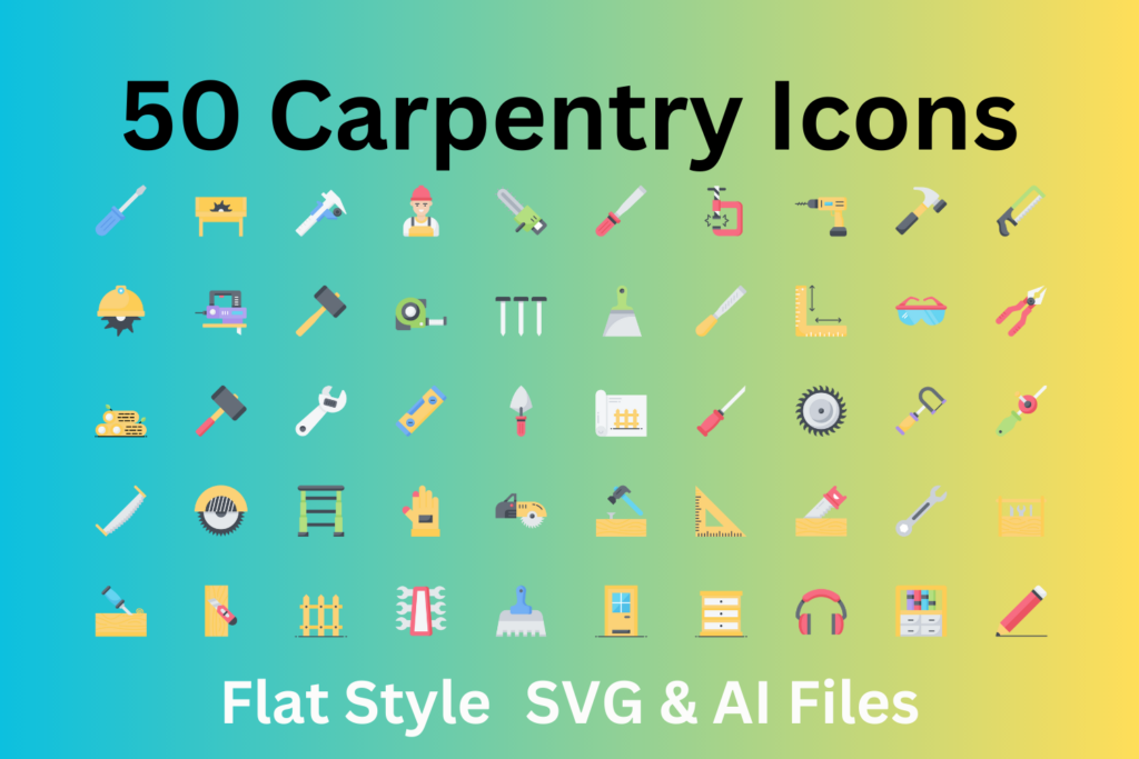 Carpentry Icon Set 50 Flat Icons - SVG And AI Files - MasterBundles