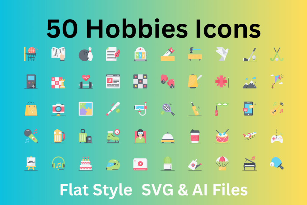 Hobbies Icon Set 50 Flat Icons - SVG And AI Files - MasterBundles