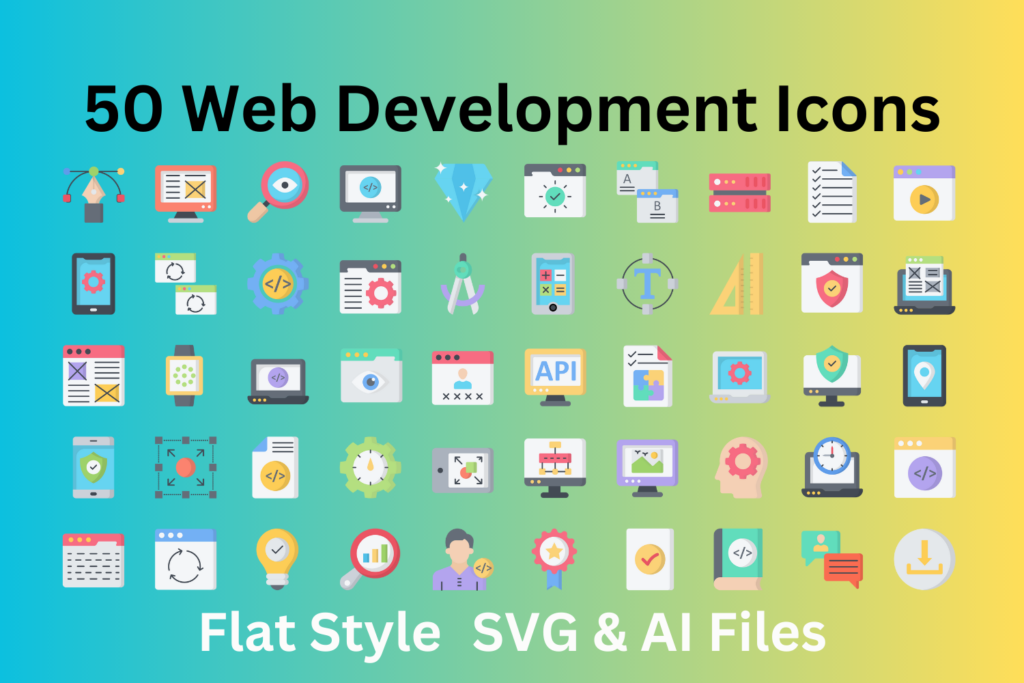 Web Development Icon Set 50 Flat Icons - SVG And AI Files - MasterBundles