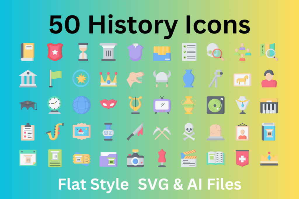 History Icon Set 50 Flat Icons - SVG And AI Files - MasterBundles