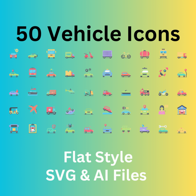 Vehicle Icon Set 50 Flat Icons - SVG And AI Files - MasterBundles