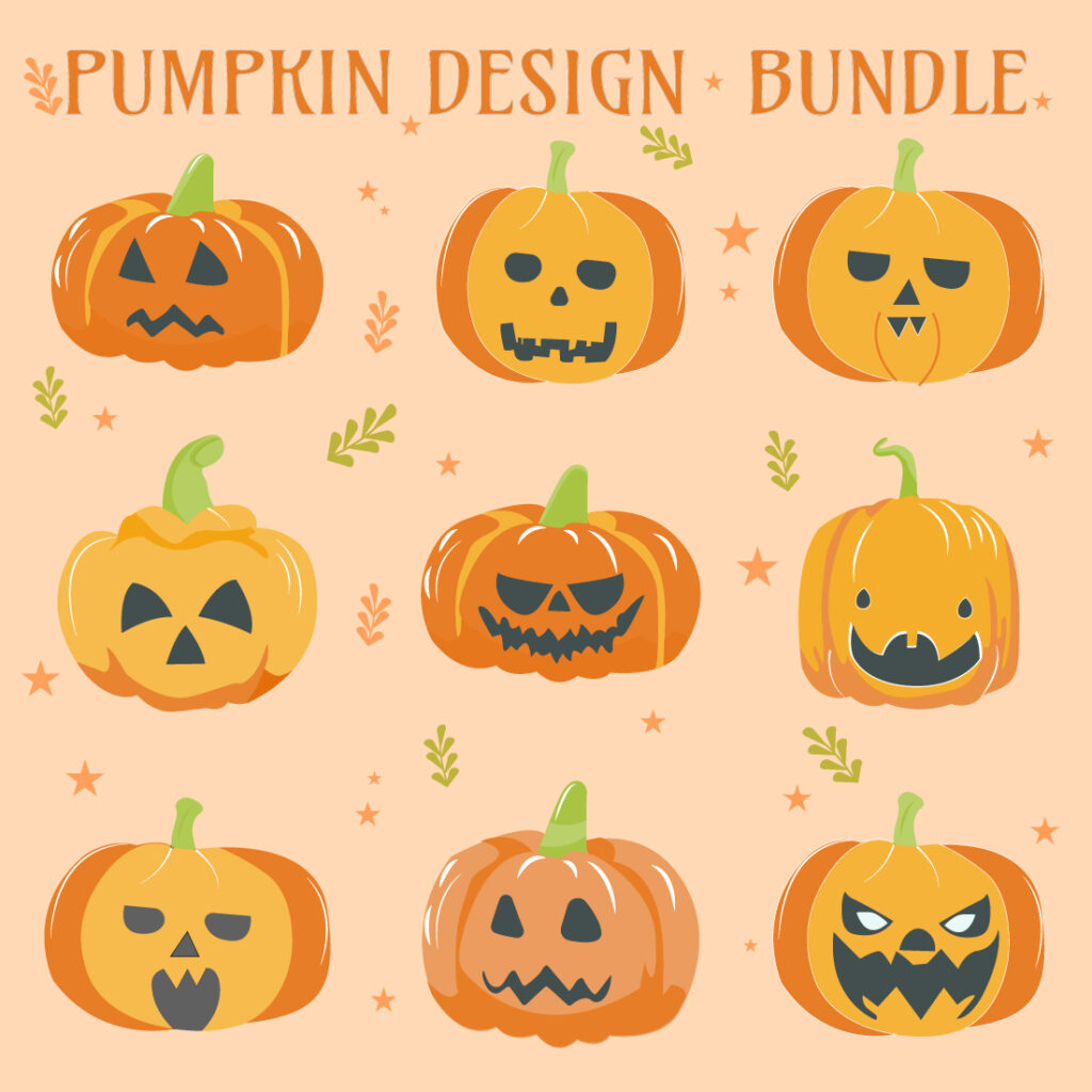 Set of Halloween Pumpkin bundle Vector Art, Clipart pumpkin vector ...