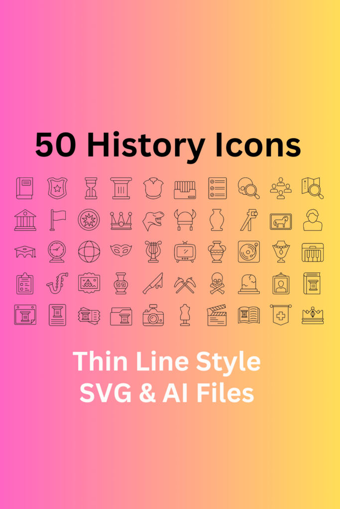 History Icon Set 50 Outline Icons - SVG And AI Files - MasterBundles