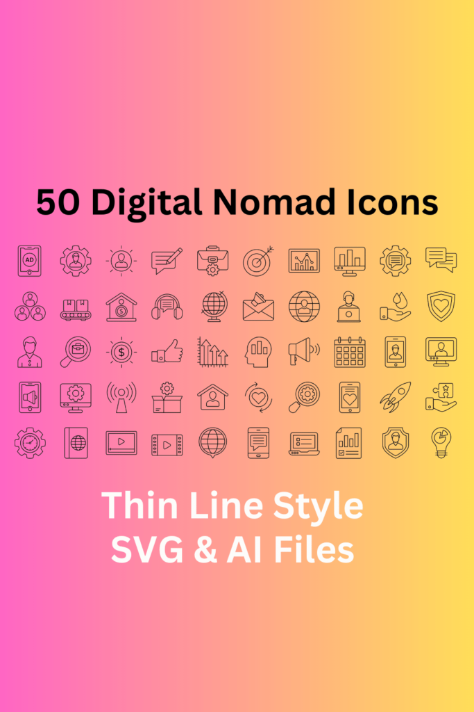 Digital Nomad Icon Set 50 Outline Icons - SVG And AI Files - MasterBundles