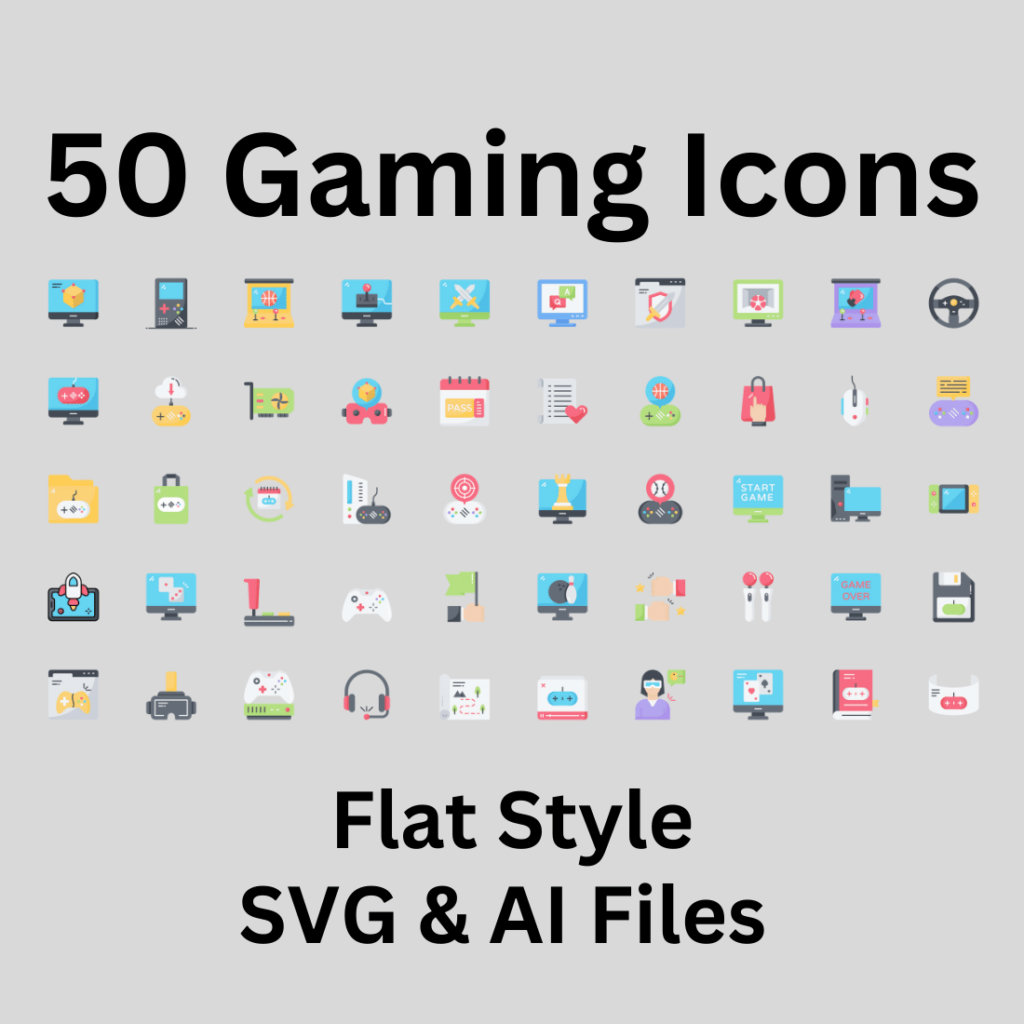 Gaming Set 50 Flat Icons - SVG And AI Files - MasterBundles