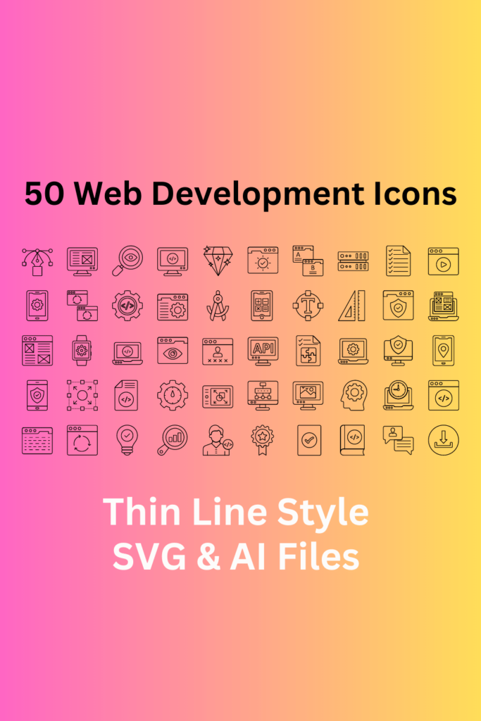 Web Development Icon Set 50 Outline Icons - SVG And AI Files ...