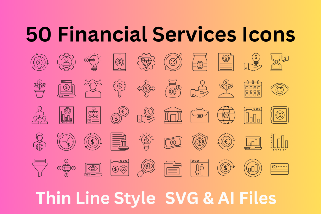 Financial Services Icon Set 50 Outline Icons - SVG And AI Files ...