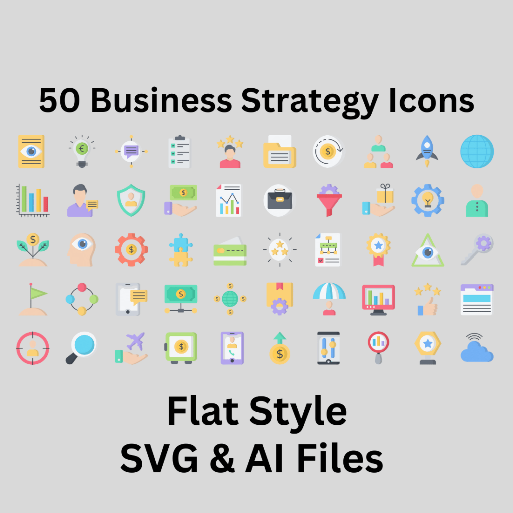 Business Strategy Set 50 Flat Icons - SVG And AI Files - MasterBundles