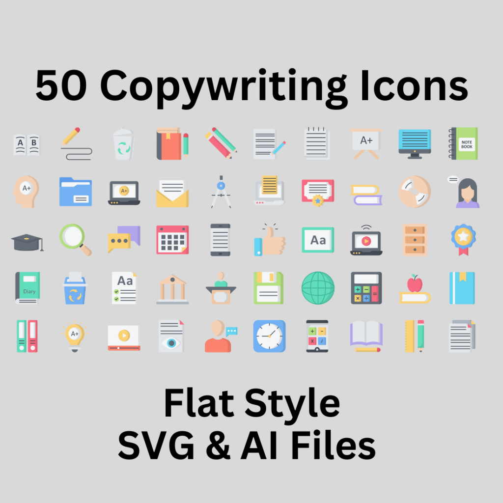 Copywriting Icon Set 50 Flat Icons - SVG And AI Files - MasterBundles
