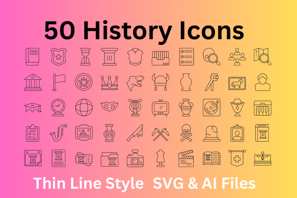 History Icon Set 50 Outline Icons - SVG And AI Files - MasterBundles