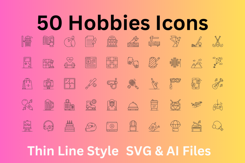 Hobbies Icon Set 50 Outline Icons - SVG And AI Files - MasterBundles