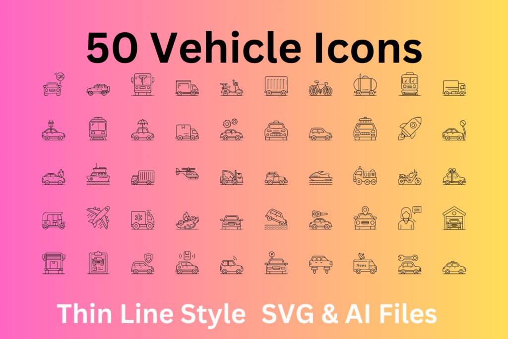 Vehicle Icon Set 50 Outline Icons - SVG And AI Files - MasterBundles