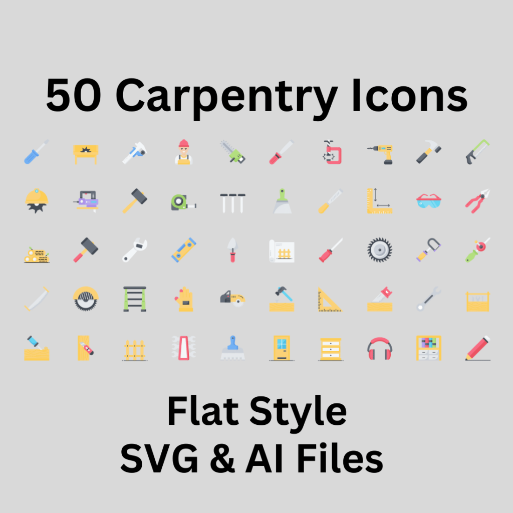 Carpentry Icon Set 50 Flat Icons - SVG And AI Files - MasterBundles
