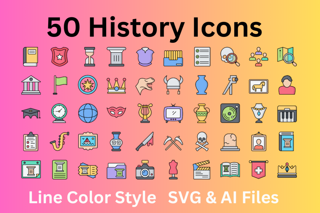 History Icon Set 50 Line Color Icons - SVG And AI Files - MasterBundles