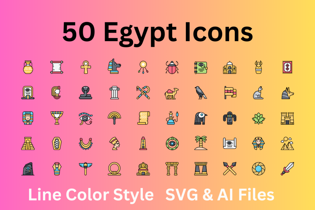Egypt Icon Set 50 Line Color Icons - SVG And AI Files - MasterBundles