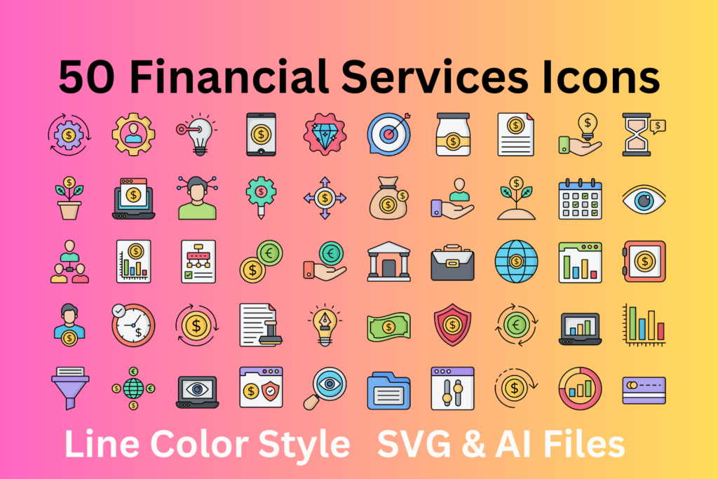 Financial Services Icon Set 50 Line Color Icons - SVG And AI Files ...