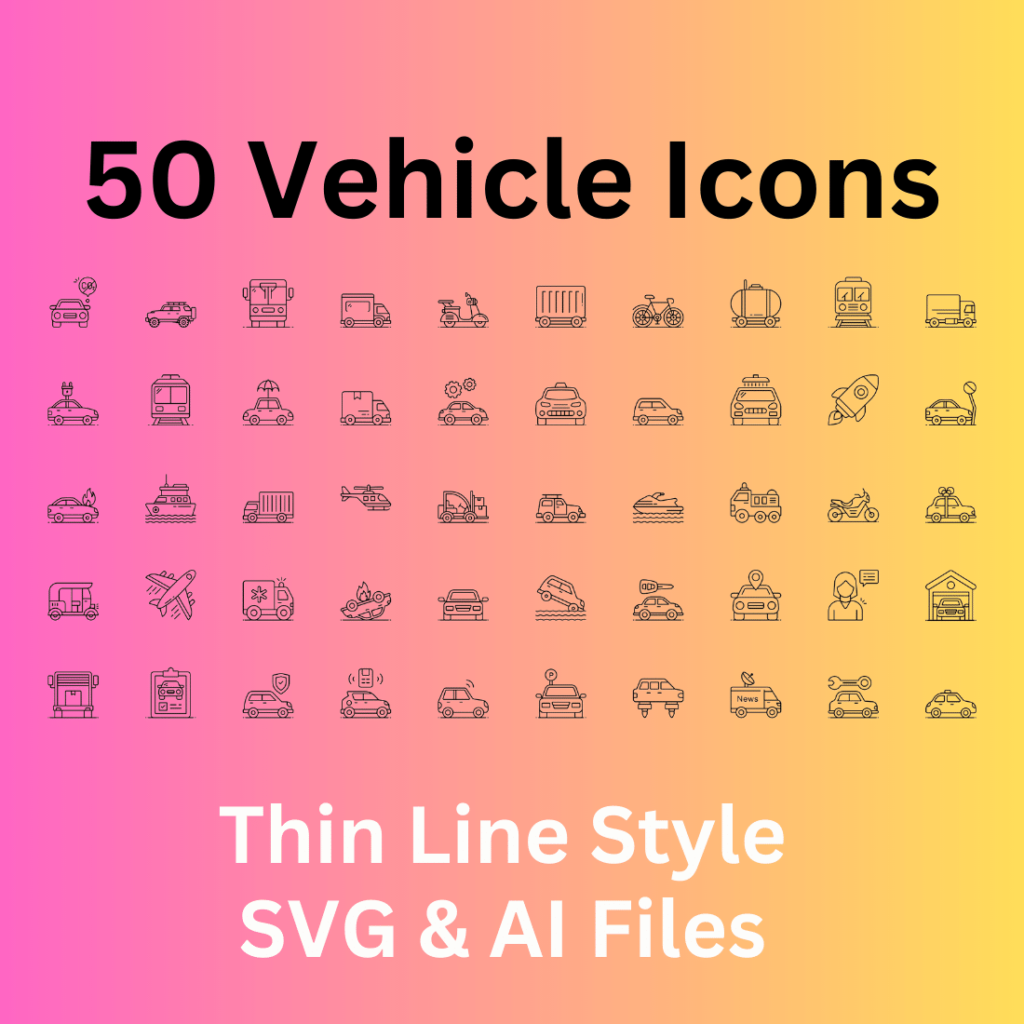 Vehicle Icon Set 50 Outline Icons - SVG And AI Files - MasterBundles