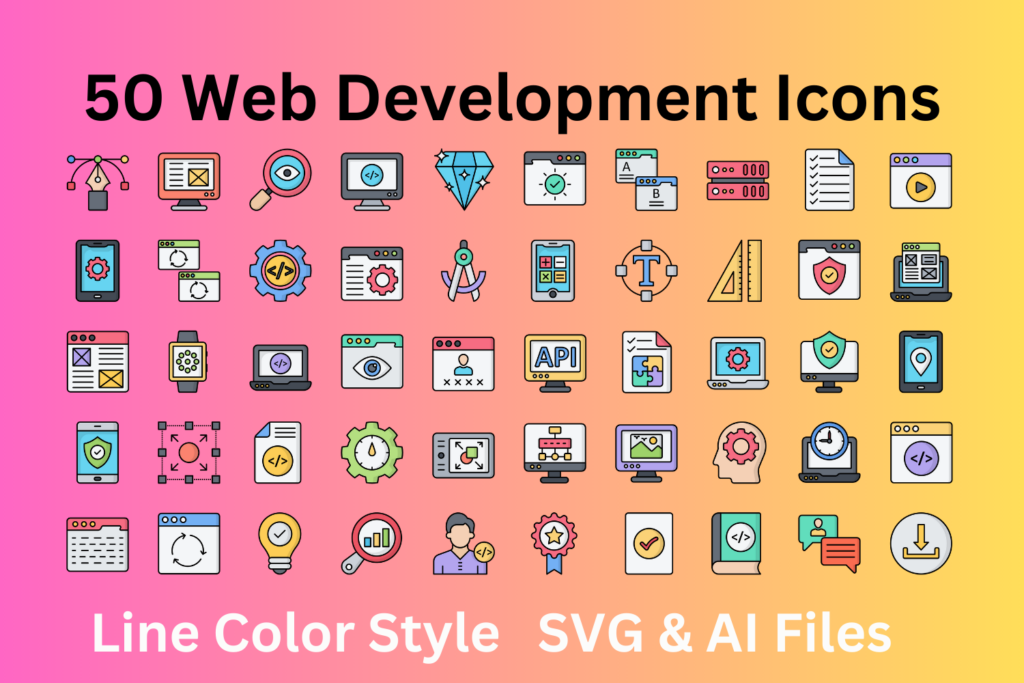 Web Development Icon Set 50 Line Color Icons - SVG And AI Files ...