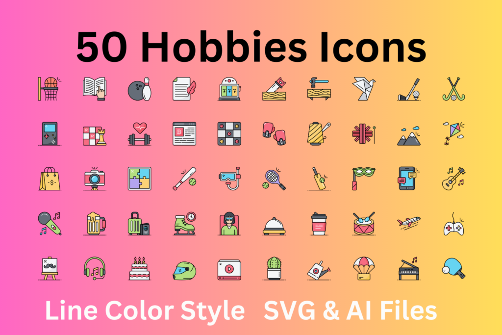 Hobbies Icon Set 50 Line Color Icons - SVG And AI Files - MasterBundles