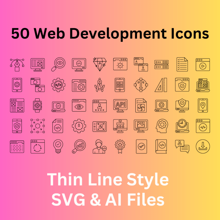 Web Development Icon Set 50 Outline Icons Svg And Ai Files Masterbundles