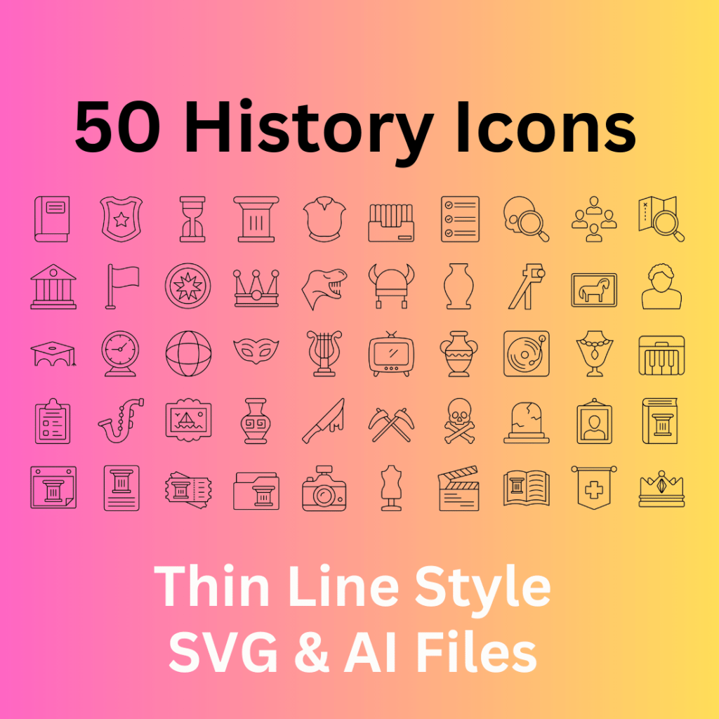 History Icon Set 50 Outline Icons - SVG And AI Files - MasterBundles