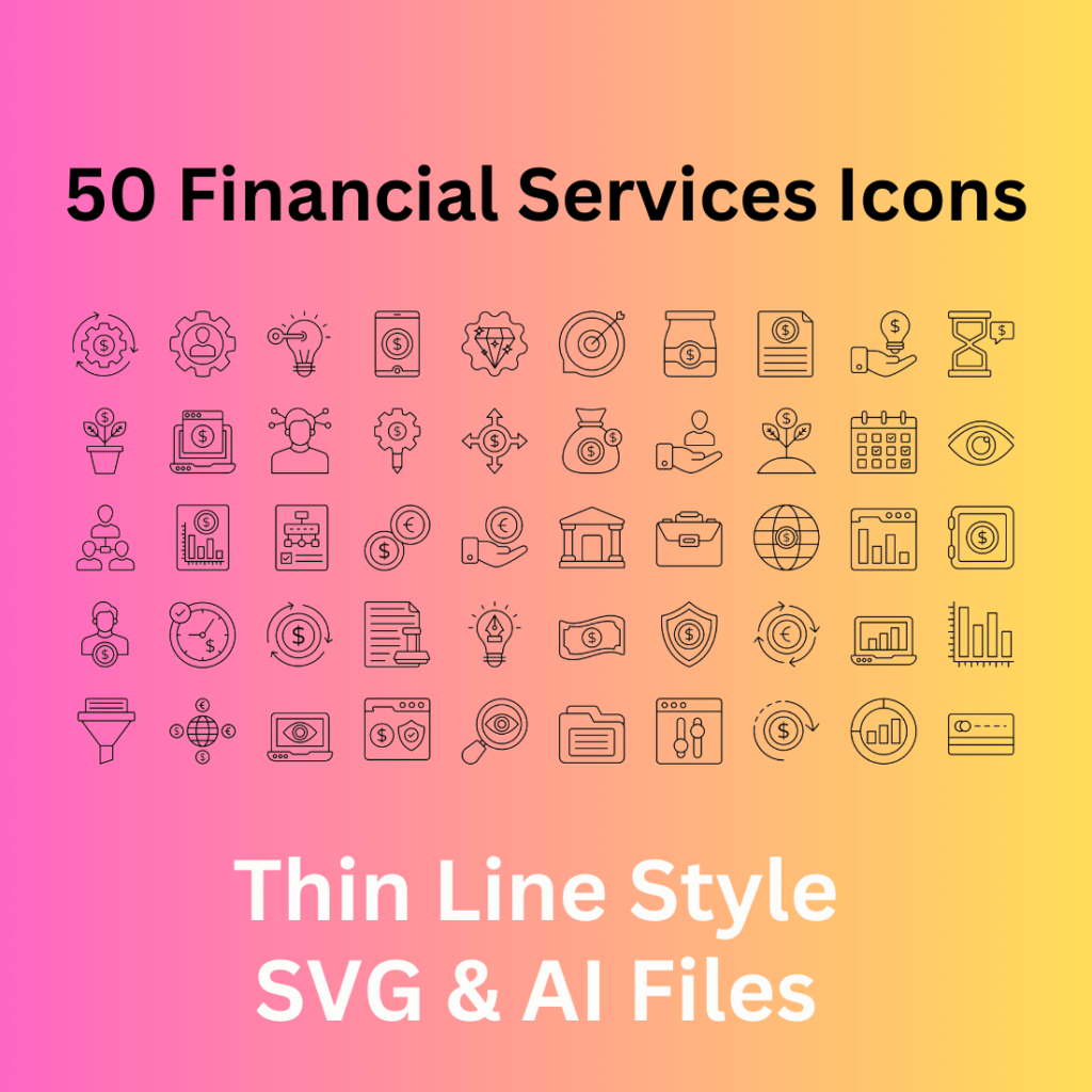 Financial Services Icon Set 50 Outline Icons - SVG And AI Files ...