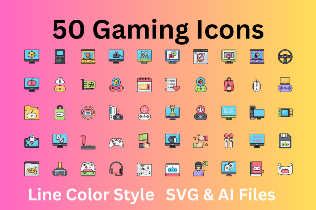 Gaming Icon Set 50 Line Color Icons - SVG And AI Files - MasterBundles