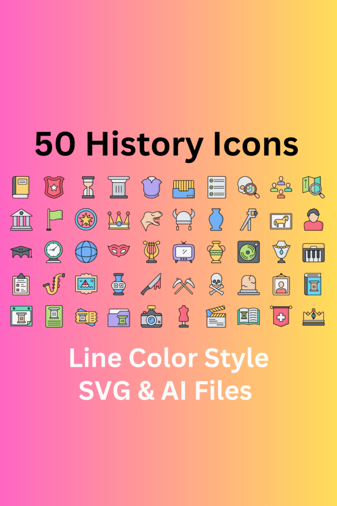 History Icon Set 50 Line Color Icons - SVG And AI Files - MasterBundles