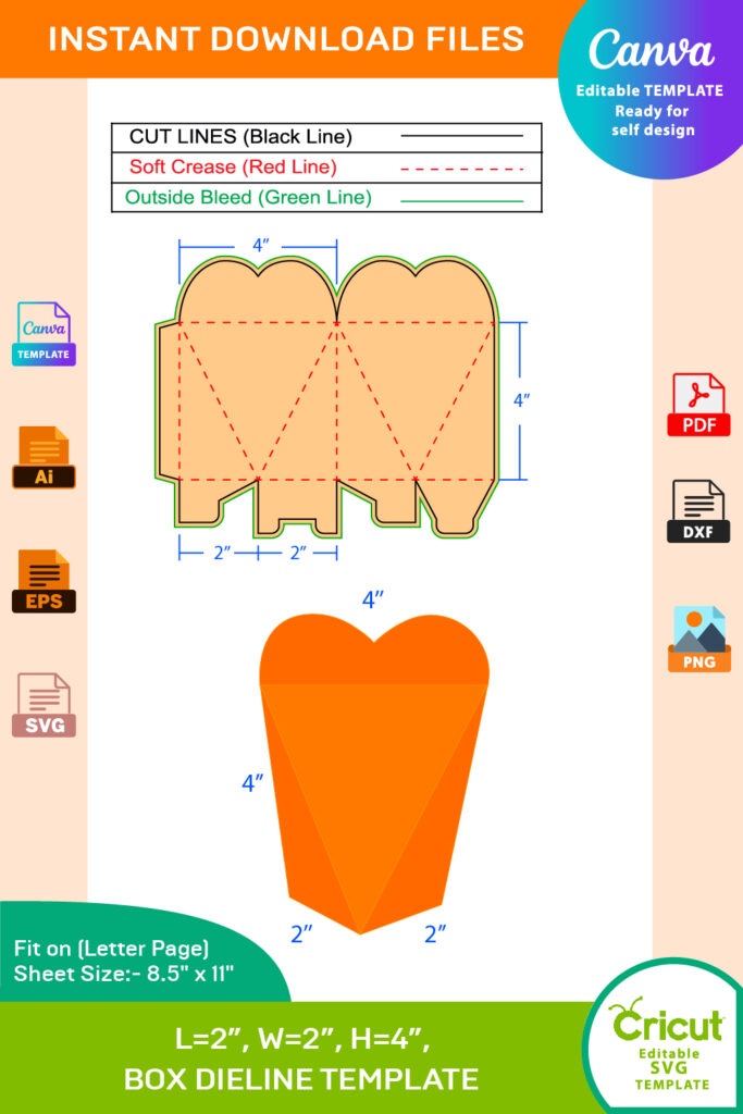 Heart Shape Gift Box Dieline Template vector and easily editable ...