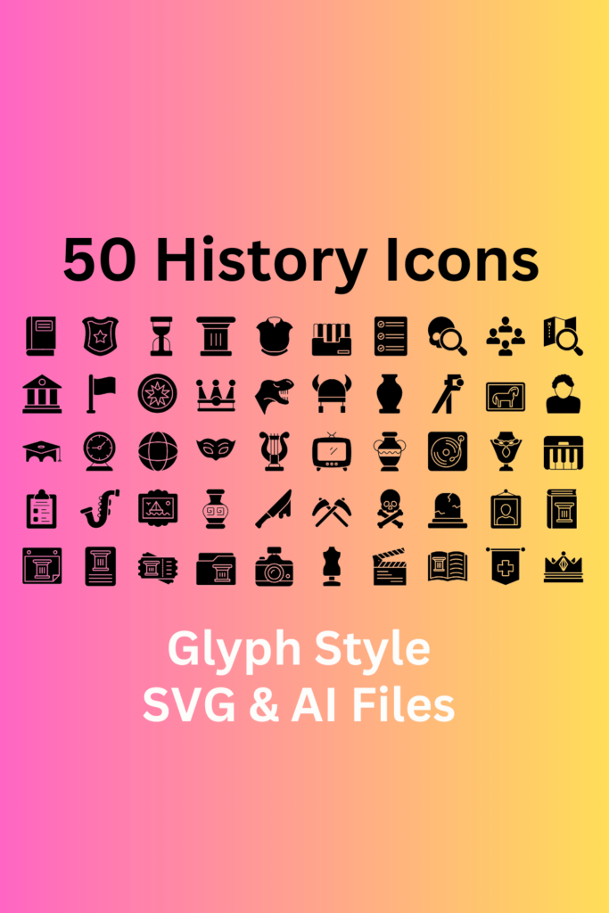 History Icon Set 50 Glyph Icons - SVG And AI Files - MasterBundles