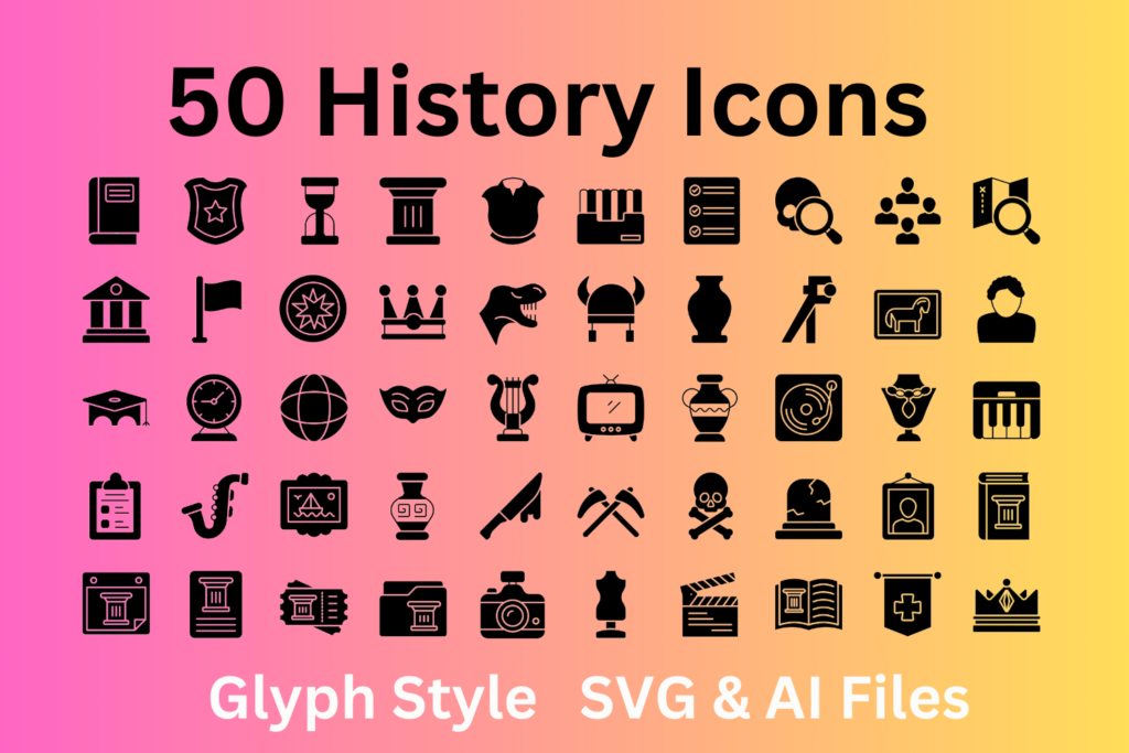 History Icon Set 50 Glyph Icons - SVG And AI Files - MasterBundles