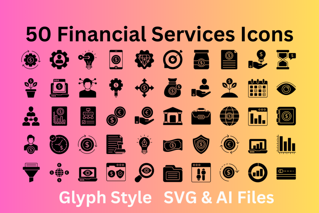 Financial Services Icon Set 50 Glyph Icons - SVG And AI Files ...