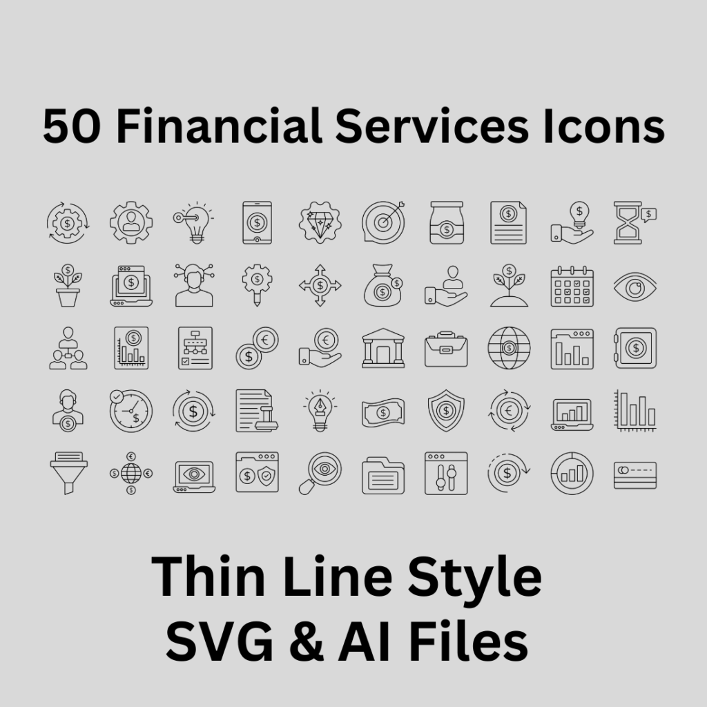 Financial Services Icon Set 50 Outline Icons - SVG And AI Files ...