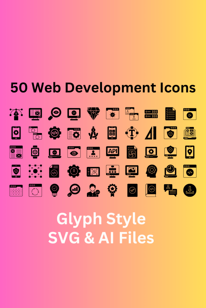 Web Development Icon Set 50 Glyph Icons - SVG And AI Files - MasterBundles