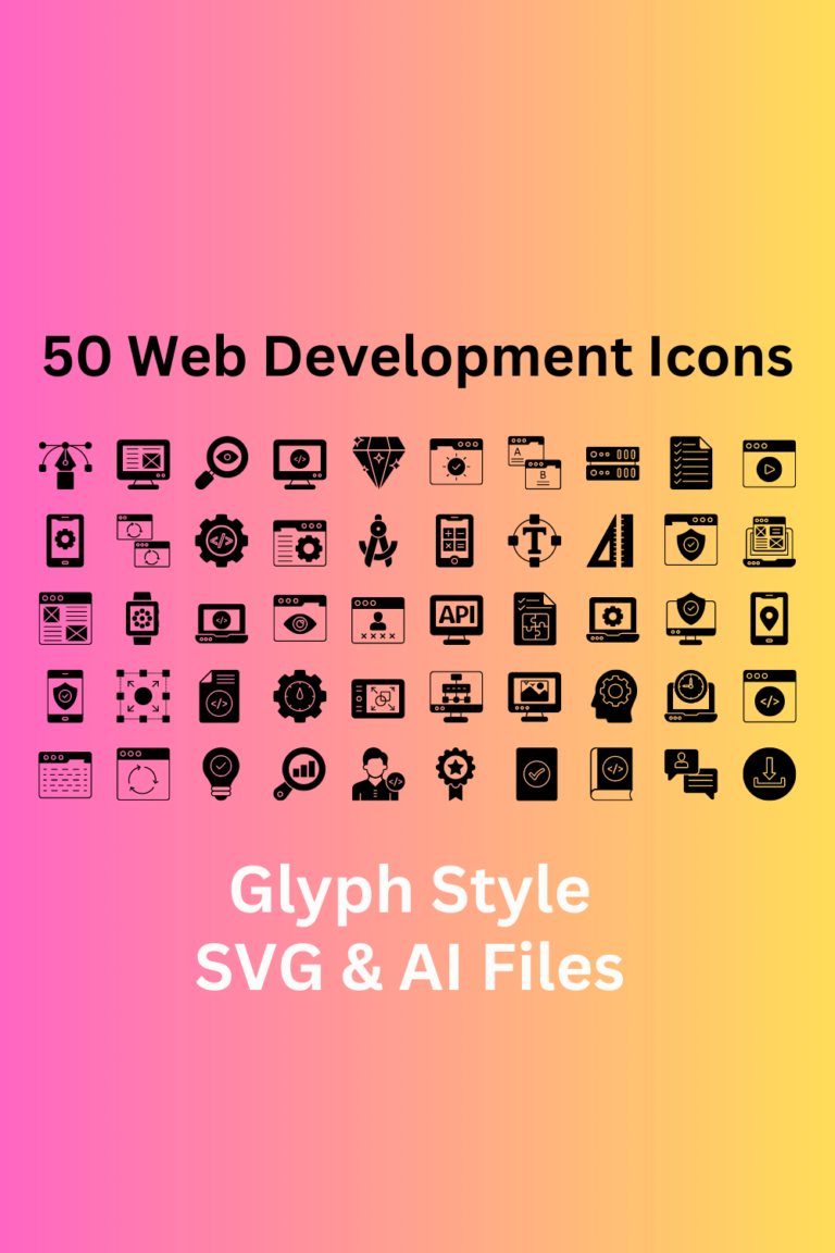 Web Development Icon Set 50 Glyph Icons - SVG And AI Files - MasterBundles