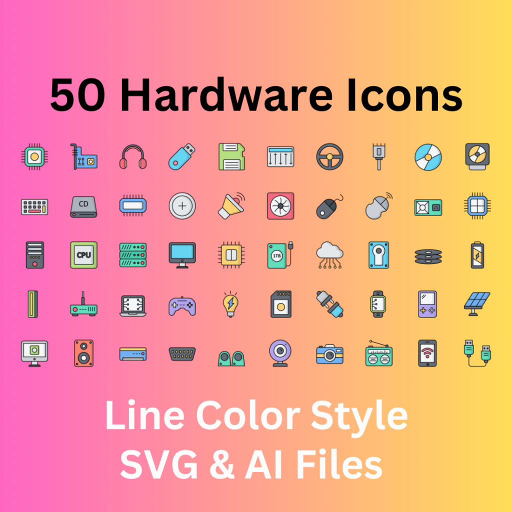 Hardware Set 50 Line Color Icons - SVG And AI Files - MasterBundles