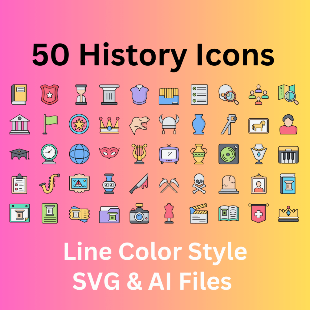 History Icon Set 50 Line Color Icons - SVG And AI Files - MasterBundles