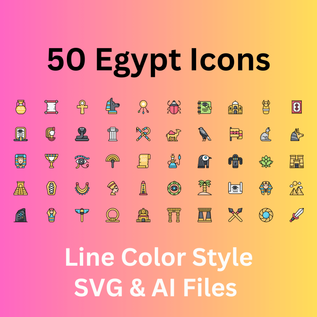 Egypt Icon Set 50 Line Color Icons - SVG And AI Files - MasterBundles