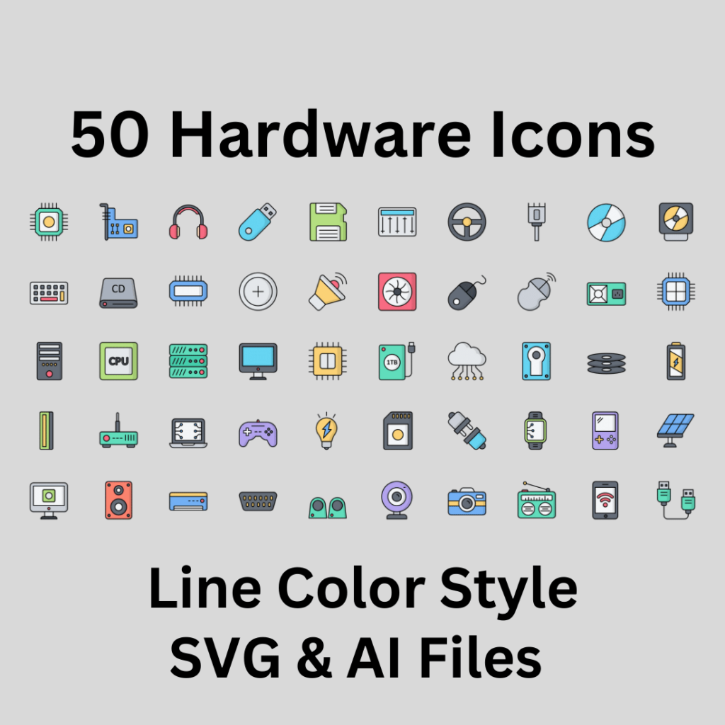 Hardware Set 50 Line Color Icons - SVG And AI Files - MasterBundles