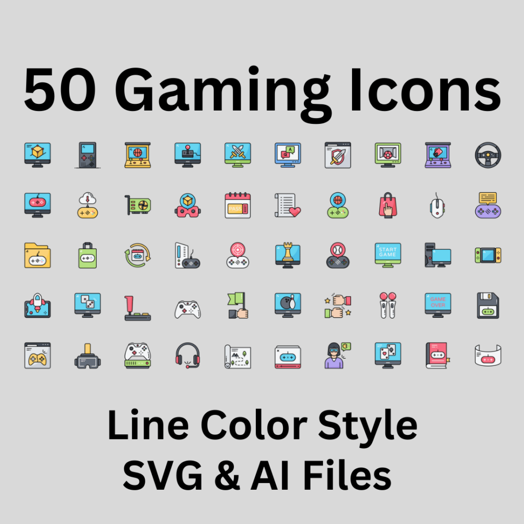 Gaming Icon Set 50 Line Color Icons - SVG And AI Files - MasterBundles