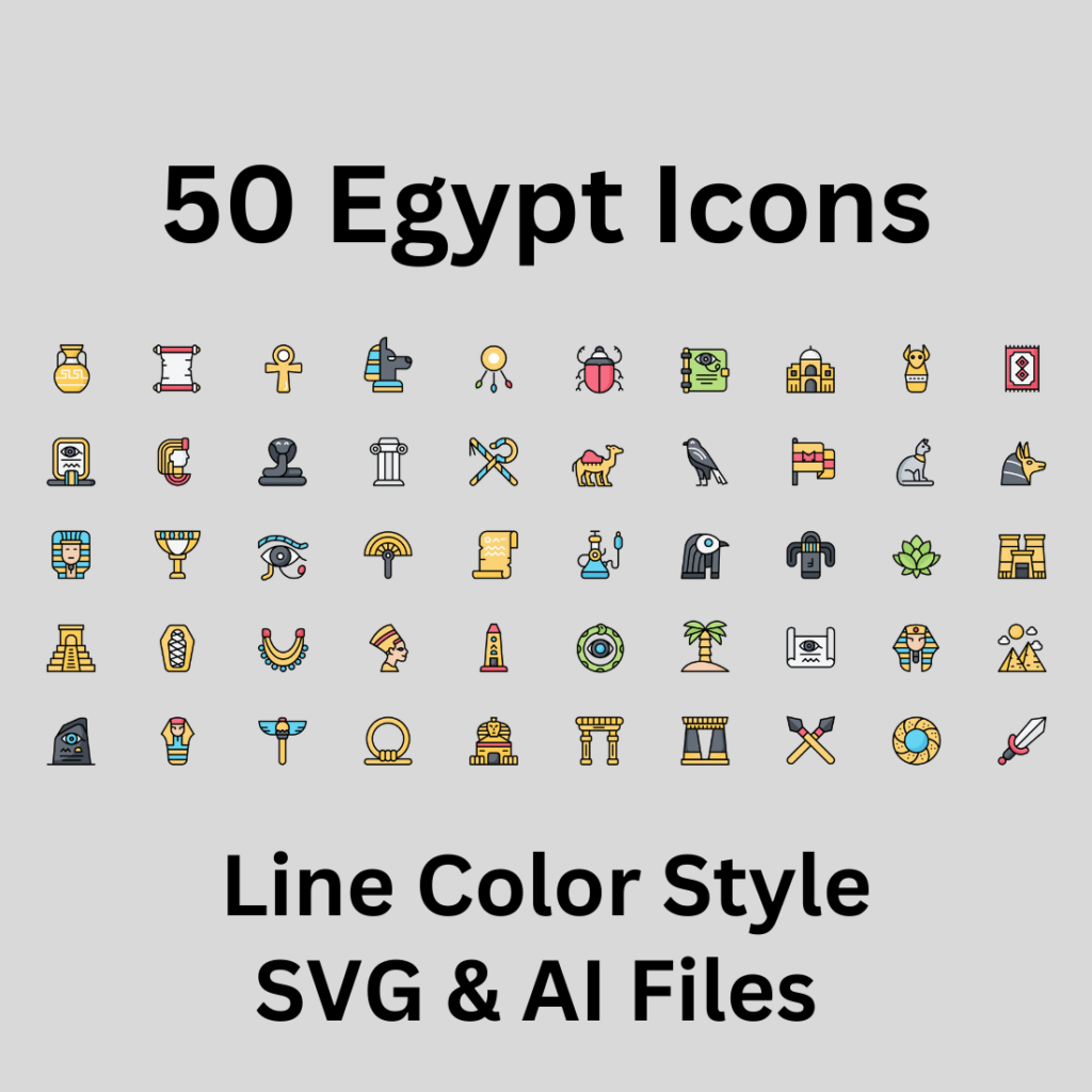 Egypt Icon Set 50 Line Color Icons - SVG And AI Files - MasterBundles