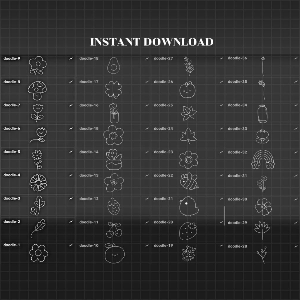 100 Cute Doodle Stamps Procreate - MasterBundles