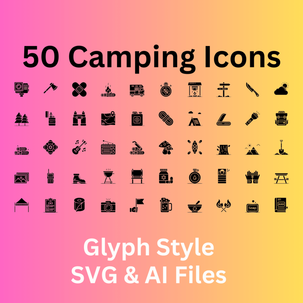 Camping Icon Set 50 Glyph Icons - SVG And AI Files - MasterBundles