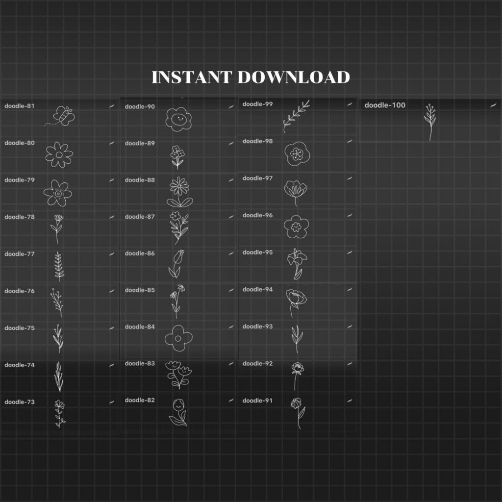 100 Cute Doodle Stamps Procreate - MasterBundles