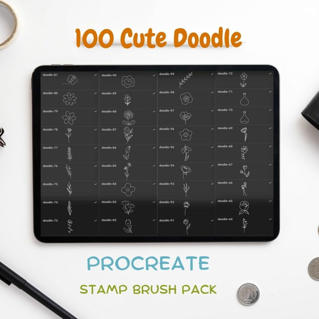 100 Cute Doodle Stamps Procreate - MasterBundles