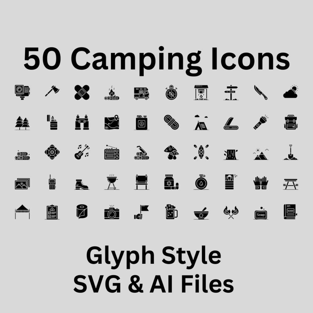 Camping Icon Set 50 Glyph Icons - SVG And AI Files - MasterBundles