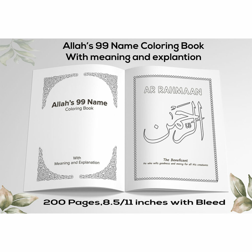 Allah's 99 Name Colouring Book with Meaning - MasterBundles